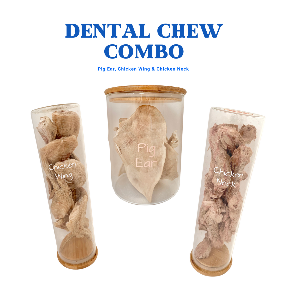 Dental Chew Combo - Freeze-Dried Raw Treats: Chicken Wings (100g) + Pi ...