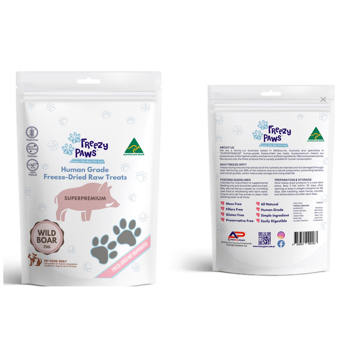 Freeze-Dried Raw Wild Boar Treats (70g) – Freezy Paws Australian ...